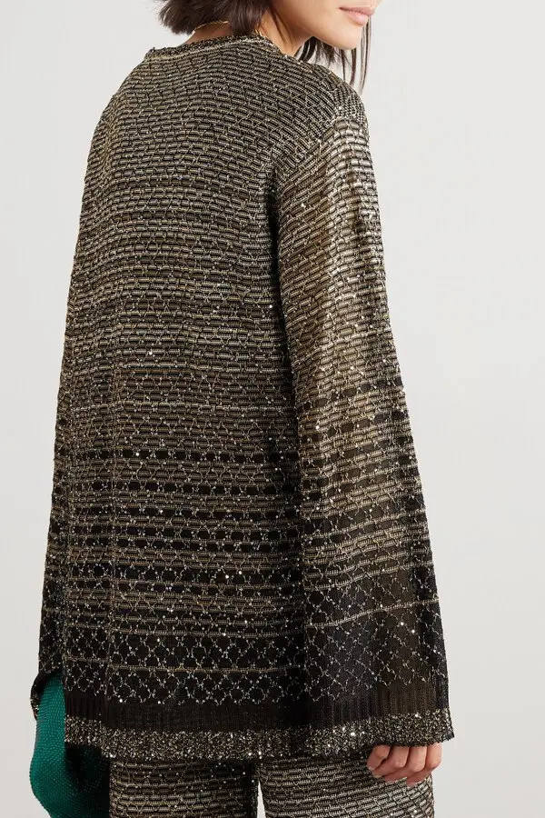 Missoni Sequined Striped Metallic Crochet-knit Sweater