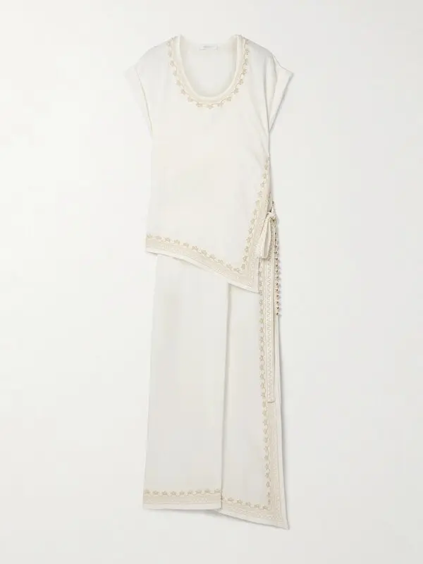 Rabanne Embroidered Layered Twill Midi Dress - White