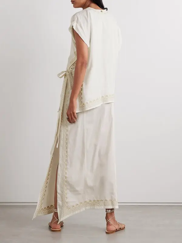 Rabanne Embroidered Layered Twill Midi Dress