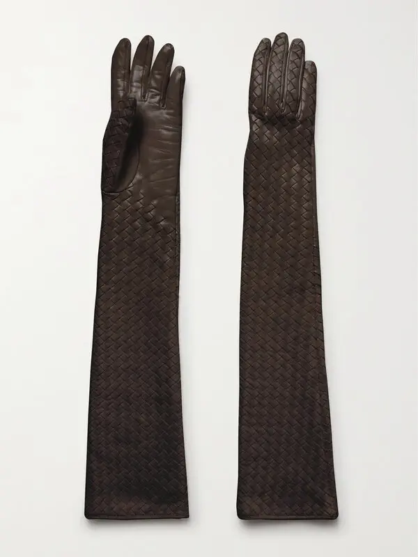 Bottega Veneta Intrecciato Leather Gloves - Brown