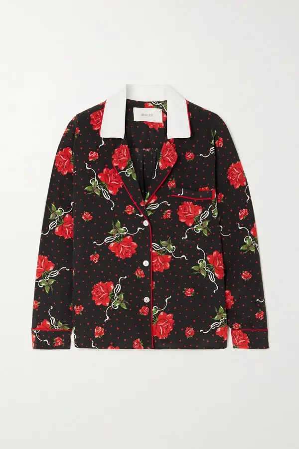 RODARTE Floral-print Silk Crepe De Chine Shirt - Black