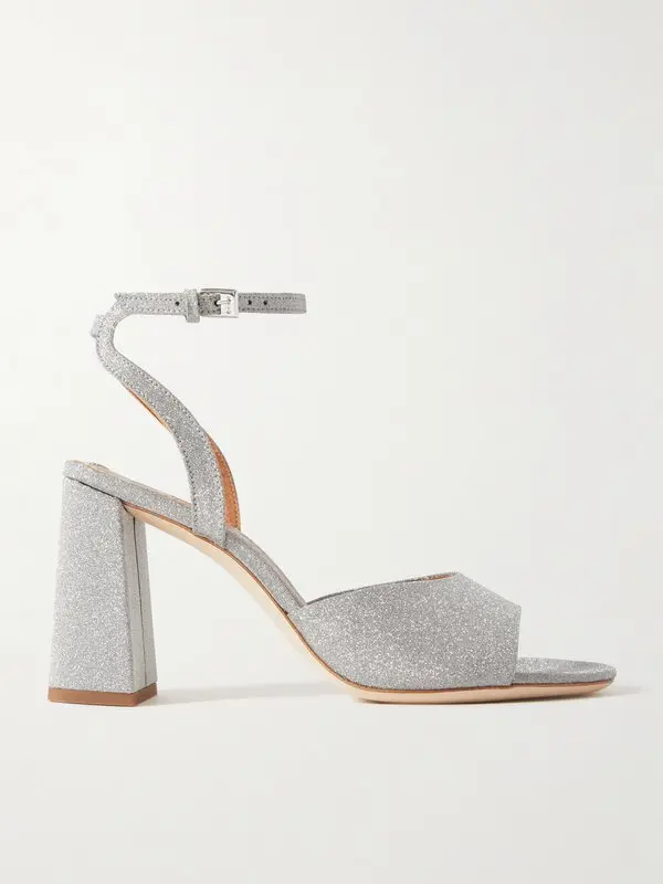 Staud Glittered Leather Block Heel Sandals