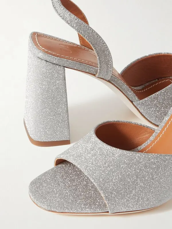 Staud Glittered Leather Block Heel Sandals