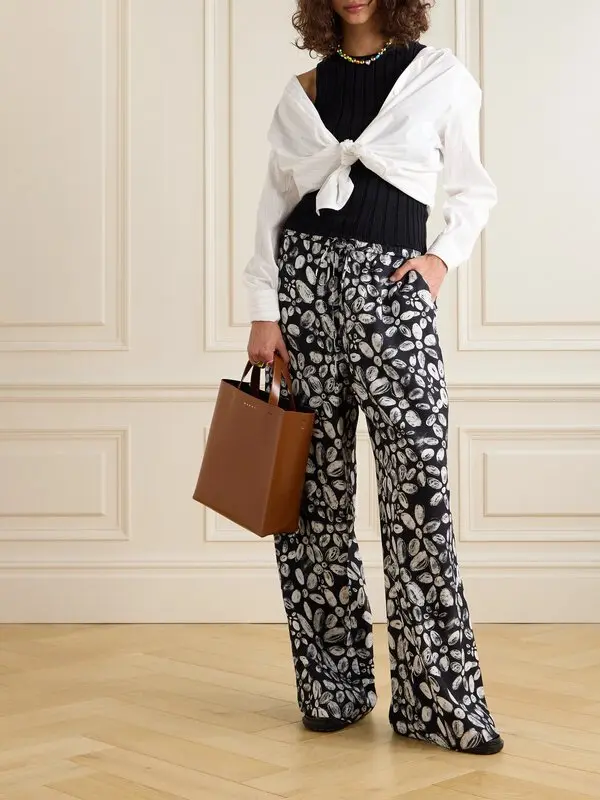 Marni Printed Crepe Straight-leg Pants - Black