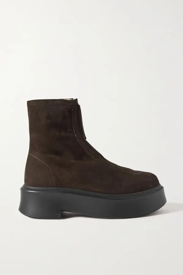 THE ROW Nobilis Suede Platform Ankle Boots - Brown