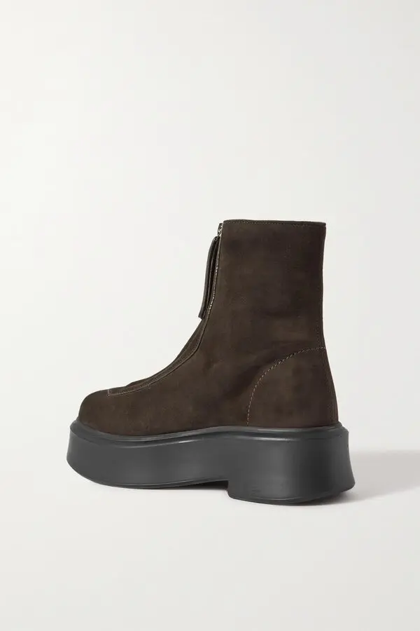 THE ROW Nobilis Suede Platform Ankle Boots - Brown