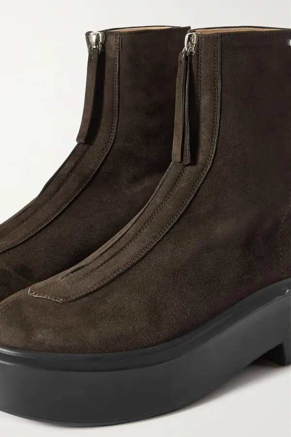 THE ROW Nobilis Suede Platform Ankle Boots - Brown
