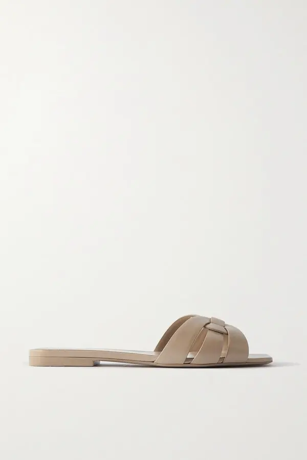 Saint Laurent Tribute Woven Leather Slides - Neutrals