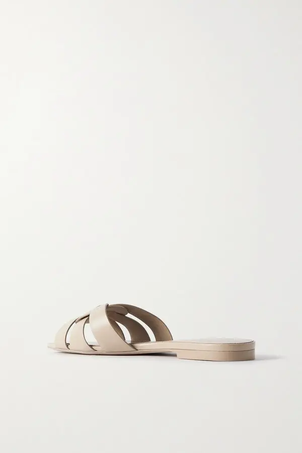 Saint Laurent Tribute Woven Leather Slides - Neutrals
