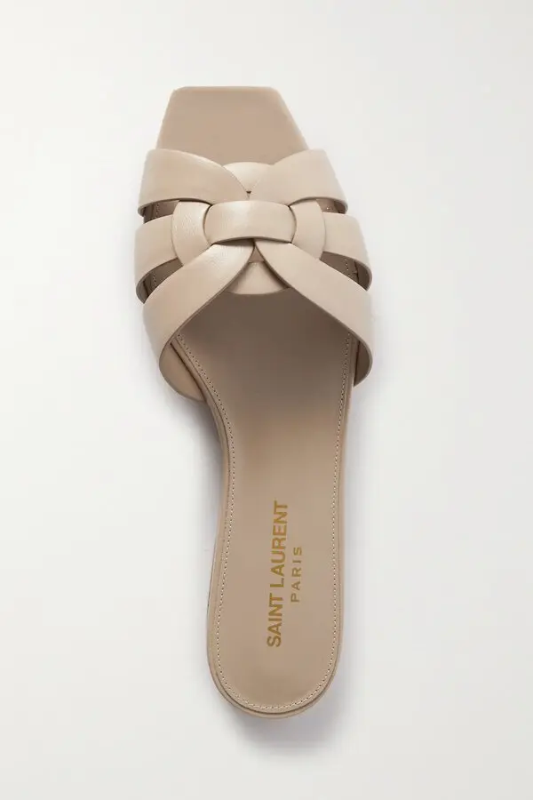 Saint Laurent Tribute Woven Leather Slides - Neutrals