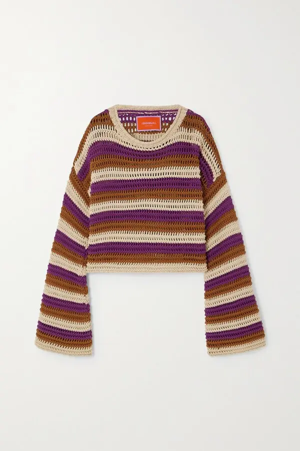 La DoubleJ Cropped Striped Crocheted Cotton-blend Sweater - Multi