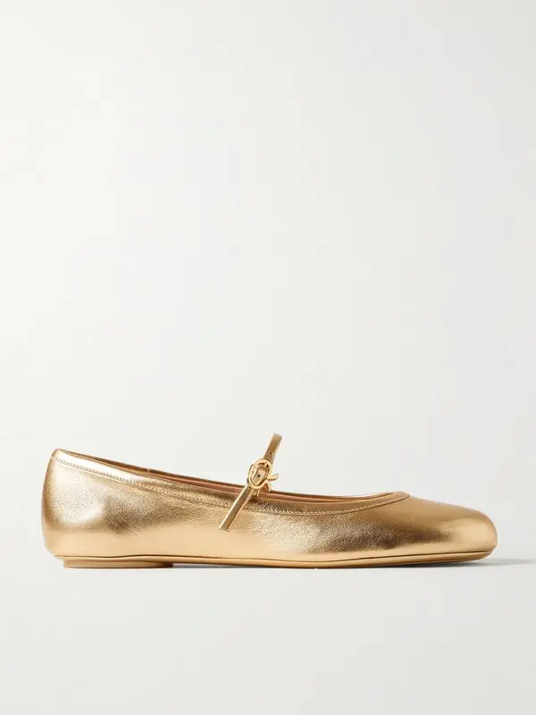 GIANVITO ROSSI Carla Metallic Leather Mary Jane Flats