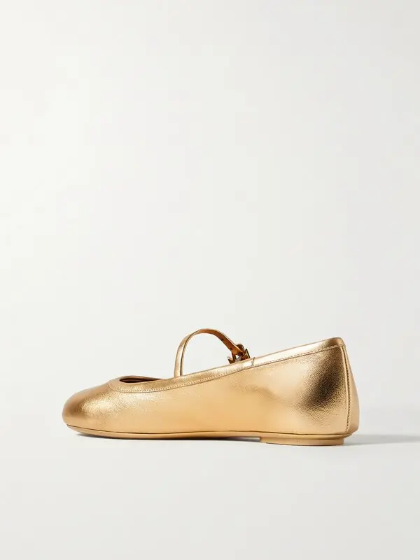 GIANVITO ROSSI Carla Metallic Leather Mary Jane Flats