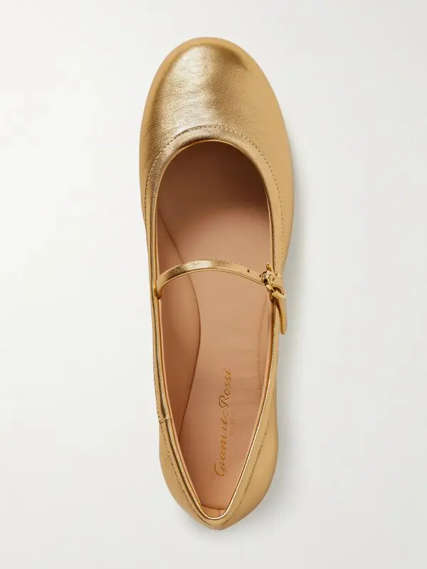 GIANVITO ROSSI Carla Metallic Leather Mary Jane Flats