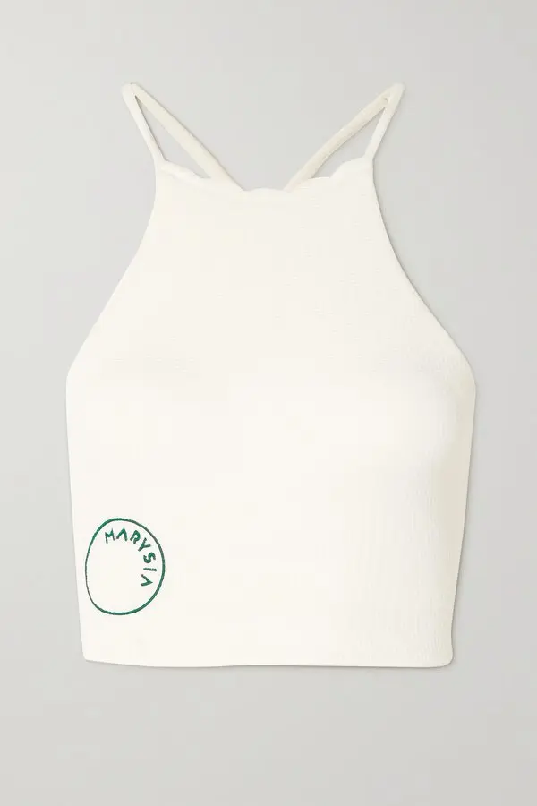 Marysia Net Sustain Steffi Scalloped Stretch Recycled-seersucker Sports Bra - White