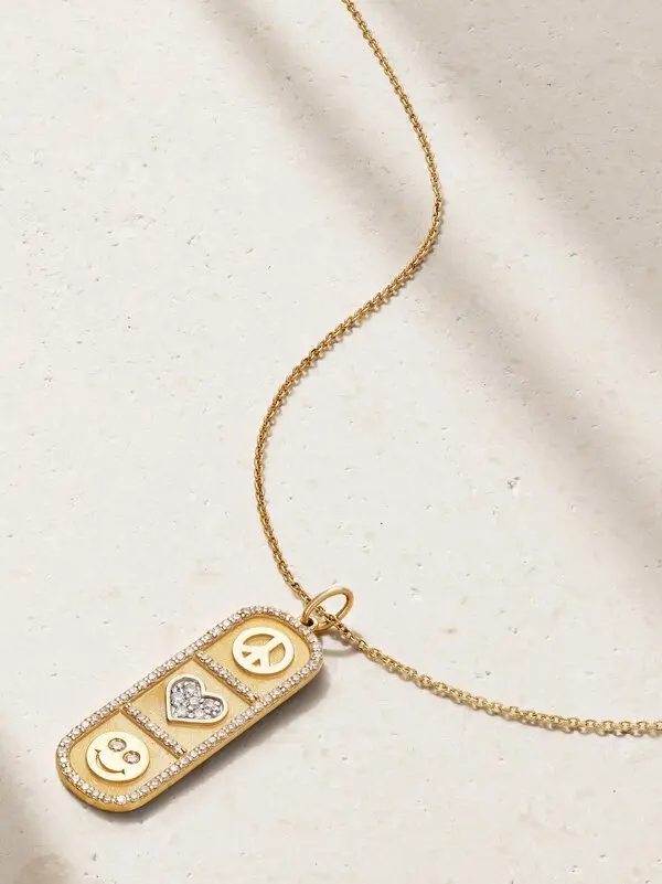 SYDNEY EVAN Cartouche Icon 14-karat Diamond Necklace - Gold