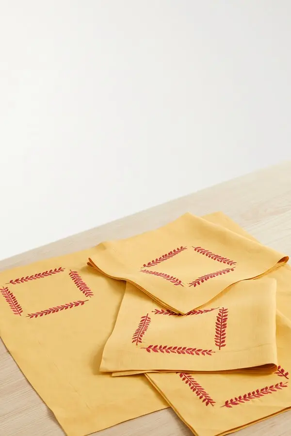 ANGELA WICKSTEAD Set Of Four Embroidered Linen Napkins - Yellow