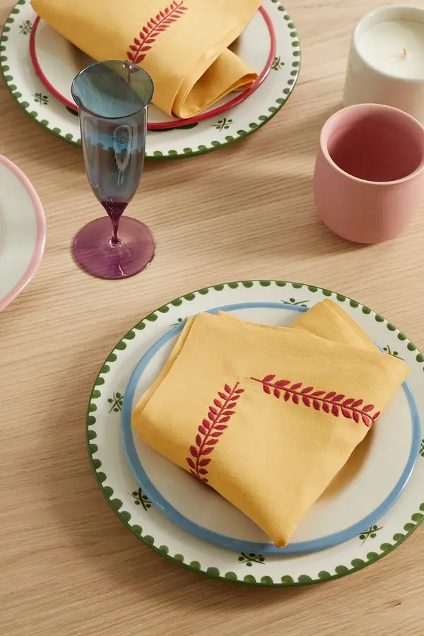 ANGELA WICKSTEAD Set Of Four Embroidered Linen Napkins