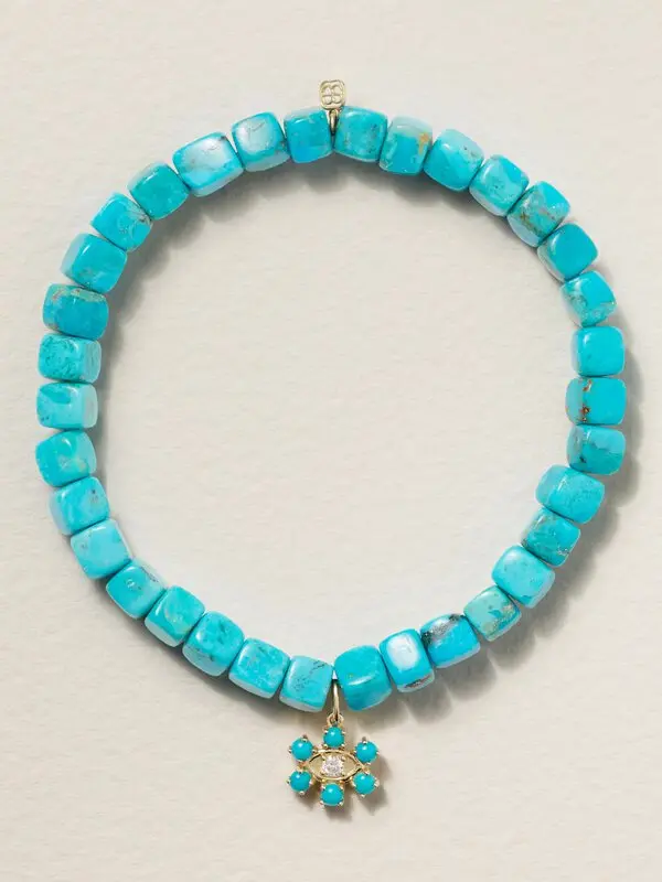 SYDNEY EVAN Eye 14-karat Gold Turquoise Bracelet - Blue