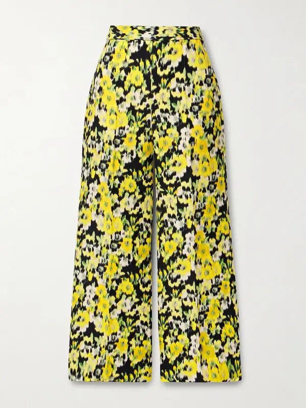 Adam Lippes Cropped Floral Print Wool-silk Blend Pants - Yellow