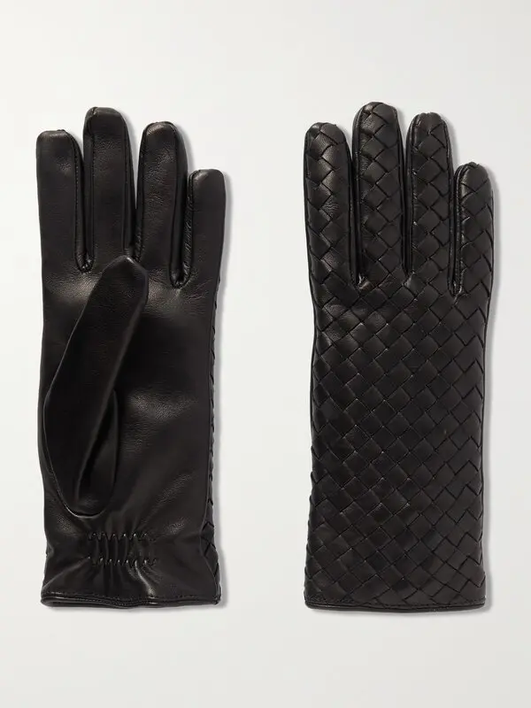 Bottega Veneta Intrecciato Leather Gloves - Black