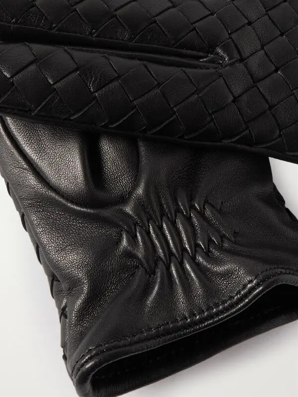 Bottega Veneta Intrecciato Leather Gloves - Black