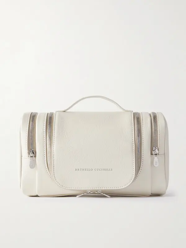 Brunello Cucinelli Textured Leather Cosmetics Case - White