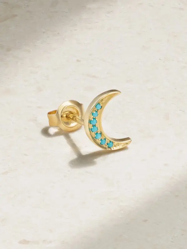 ANDREA FOHRMAN Mini Crescent 14-karat Turquoise Stud Earring - Gold