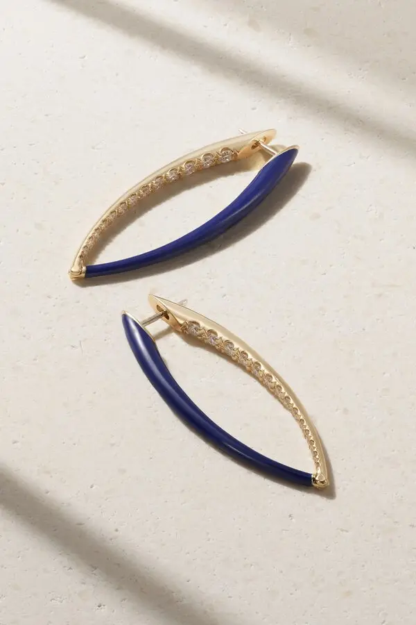 Melissa Kaye Cristina Large 18-karat Diamond And Enamel Earrings - Gold