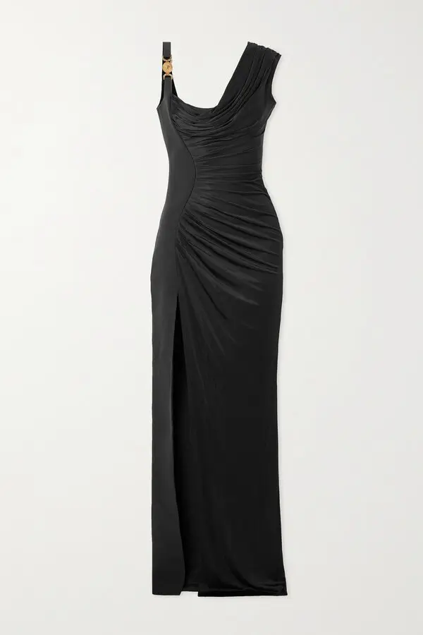 Versace Asymmetric Embellished Gown - Black