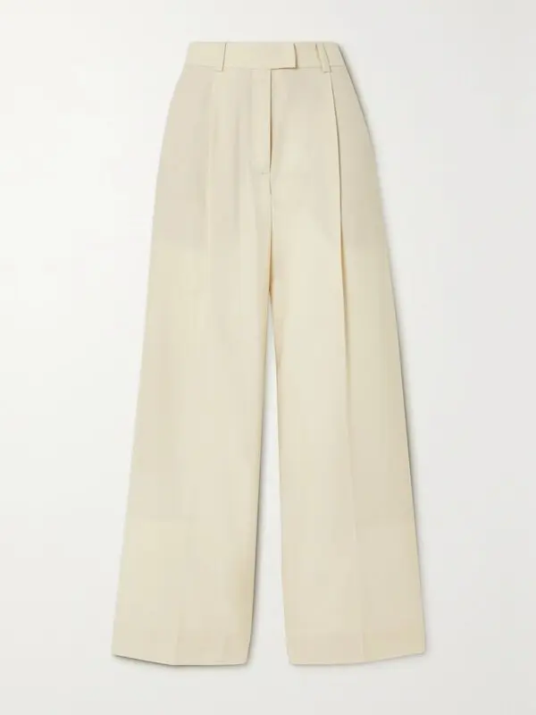 Another Tomorrow Pleated Merino Wool-twill Wide-leg Trousers