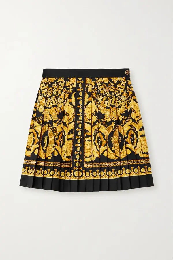 Versace Pleated Printed Silk-twill Mini Skirt