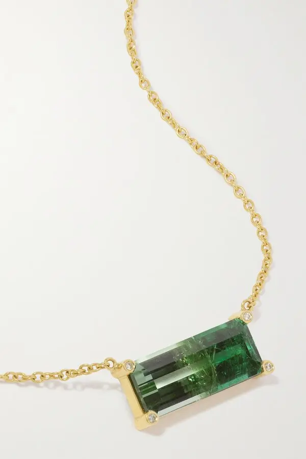 OCTAVIA ELIZABETH 18-karat Recycled Gold, Tourmaline And Diamond Necklace - Green