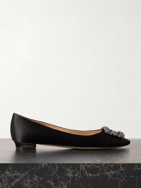 Manolo Blahnik Hangisi Crystal-embellished Flats - Black