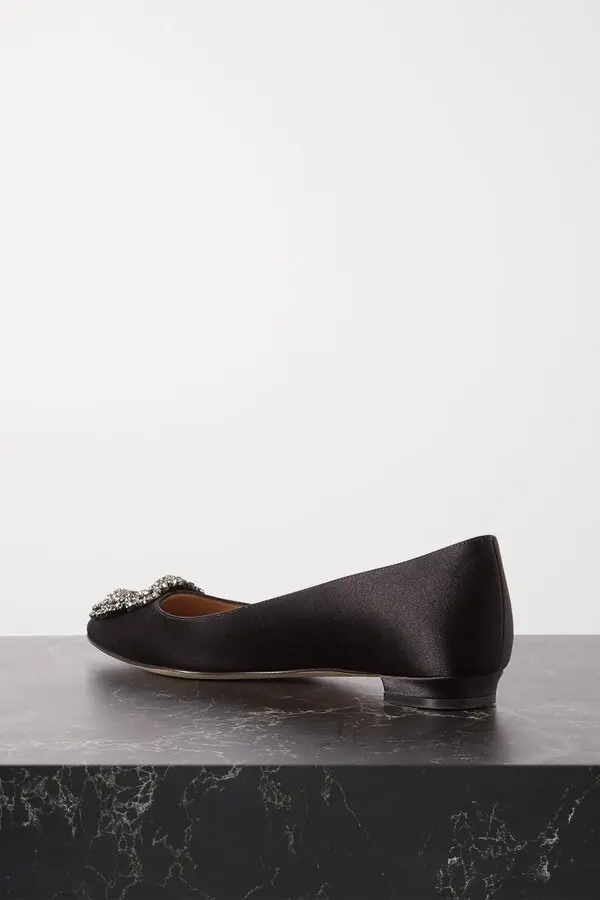 Manolo Blahnik Hangisi Crystal-embellished Flats - Black