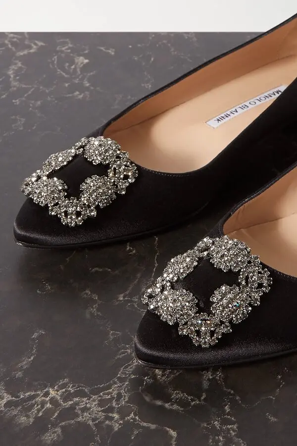 Manolo Blahnik Hangisi Crystal-embellished Flats - Black