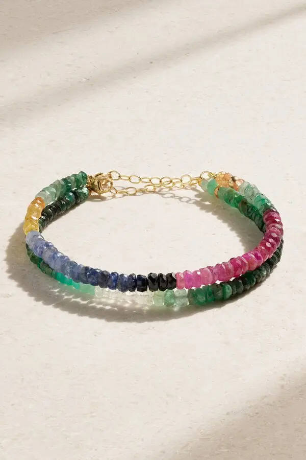 Jia Jia Set Of Two 14-karat Gold, Sapphire And Emerald Bracelets - Green