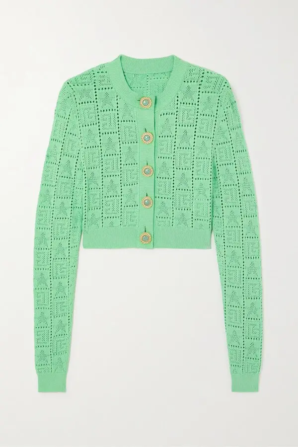 Balmain Cropped Pointelle-knit Cardigan