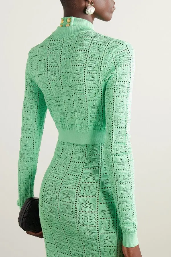 Balmain Cropped Pointelle-knit Cardigan