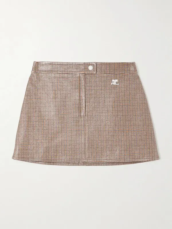 COURREGES Reedition Appliquéd Checked Mini Skirt - Brown
