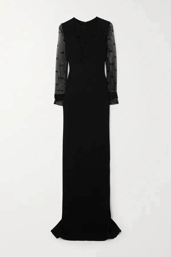 Givenchy Flocked Tulle-trimmed Crepe Gown