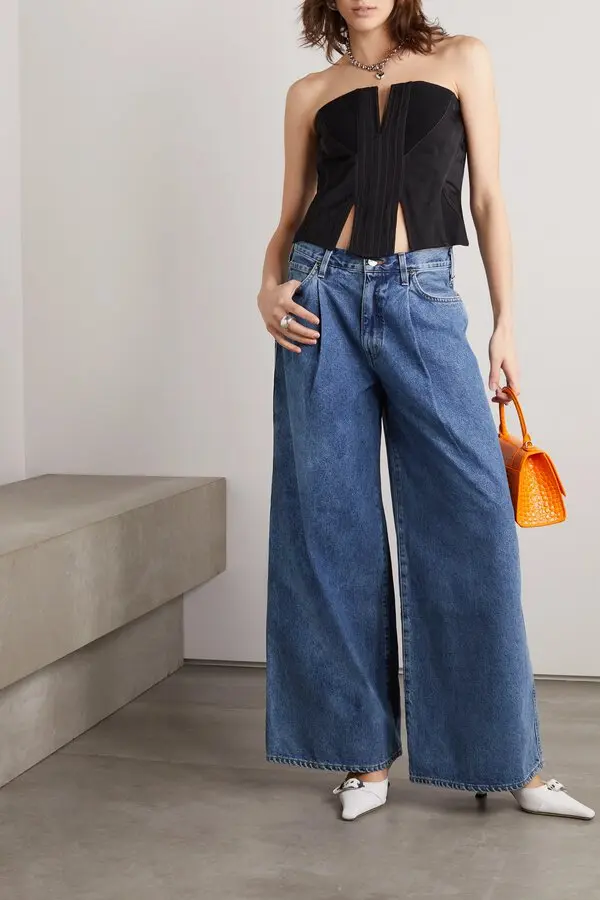 GOLDSIGN The Atticus Pleated Low-rise Wide-leg Jeans