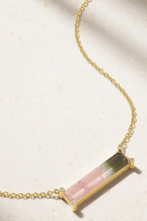 OCTAVIA ELIZABETH 18-karat Gold, Tourmaline And Diamond Necklace - Pink