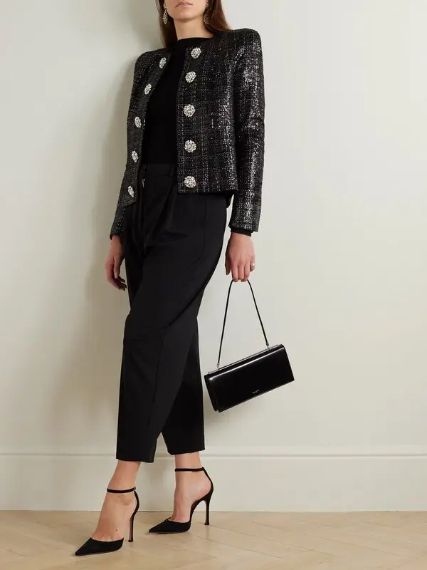 Balmain Crystal-embellished Sequined Tweed Jacket