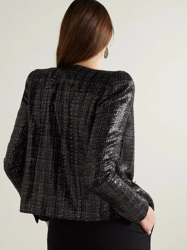 Balmain Crystal-embellished Sequined Tweed Jacket