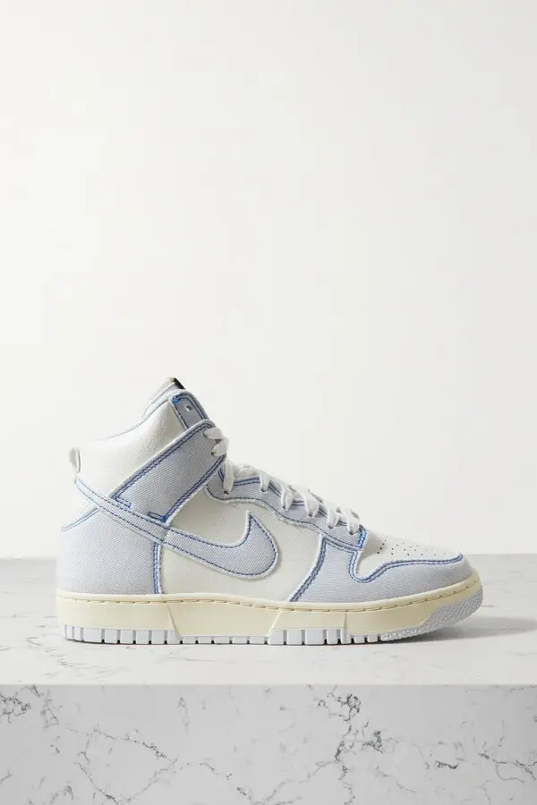 Nike Dunk 1985 Topstitched Denim And Leather High-top Sneakers