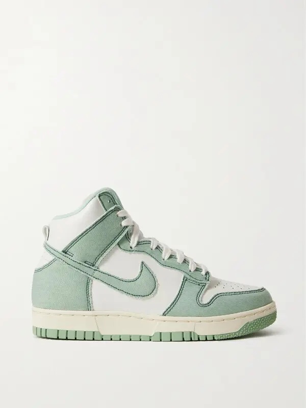 Nike Dunk 1985 Topstitched Denim And Leather High-top Sneakers - Green