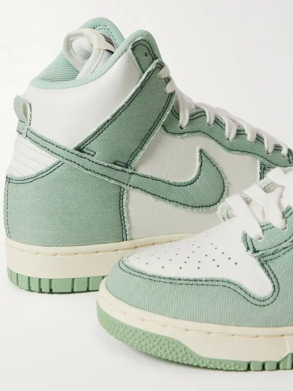 Nike Dunk 1985 Topstitched Denim And Leather High-top Sneakers - Green