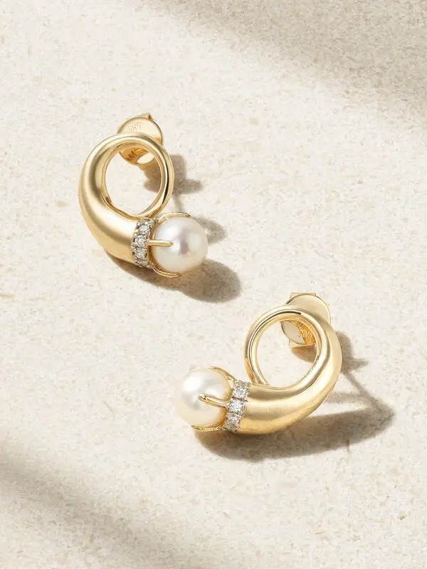 Mateo Cornucopia 14-karat Diamond And Pearl Earrings - Gold