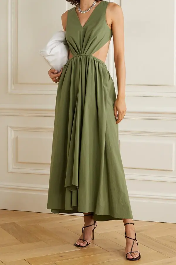 DEVEAUX Madelyn Cutout Cotton-poplin Dress